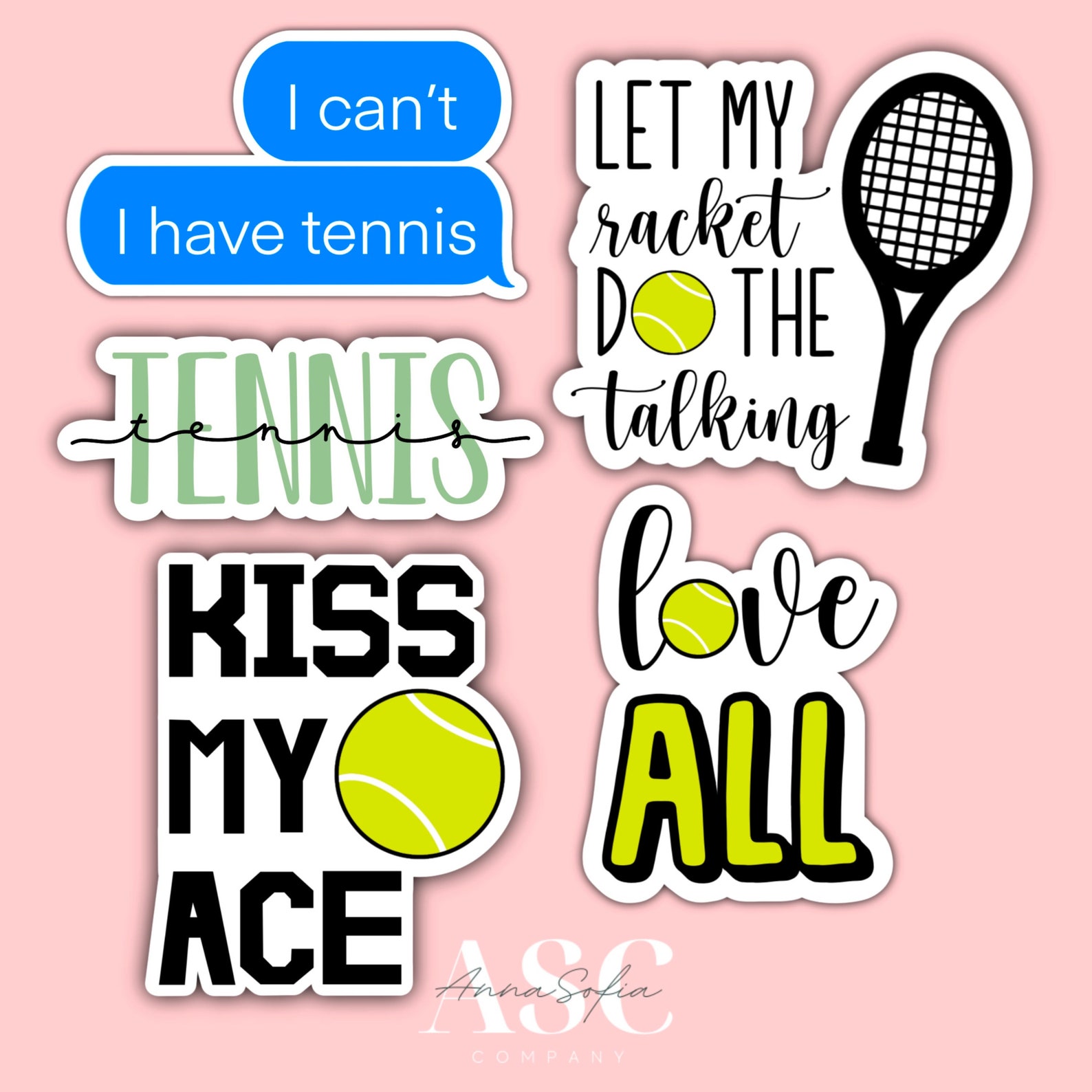 Tennis Sticker Pack, Let My Racket Do the Talking, Love All, Kiss My ...