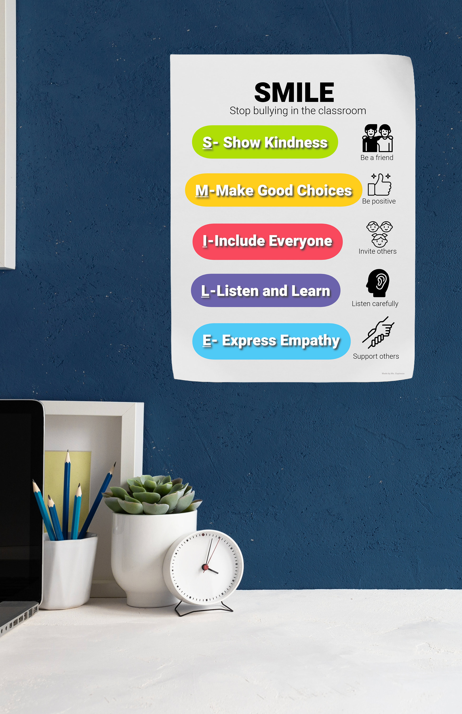 SMILE Bullying Prevention Poster for Kids Digital Download Classroom ...