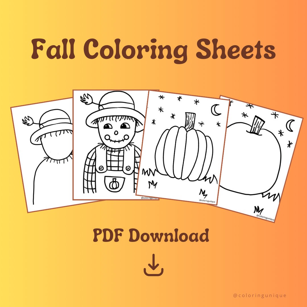 Fall Scarecrow & Pumpkin Coloring Pages- Set of 4 Printable Coloring ...