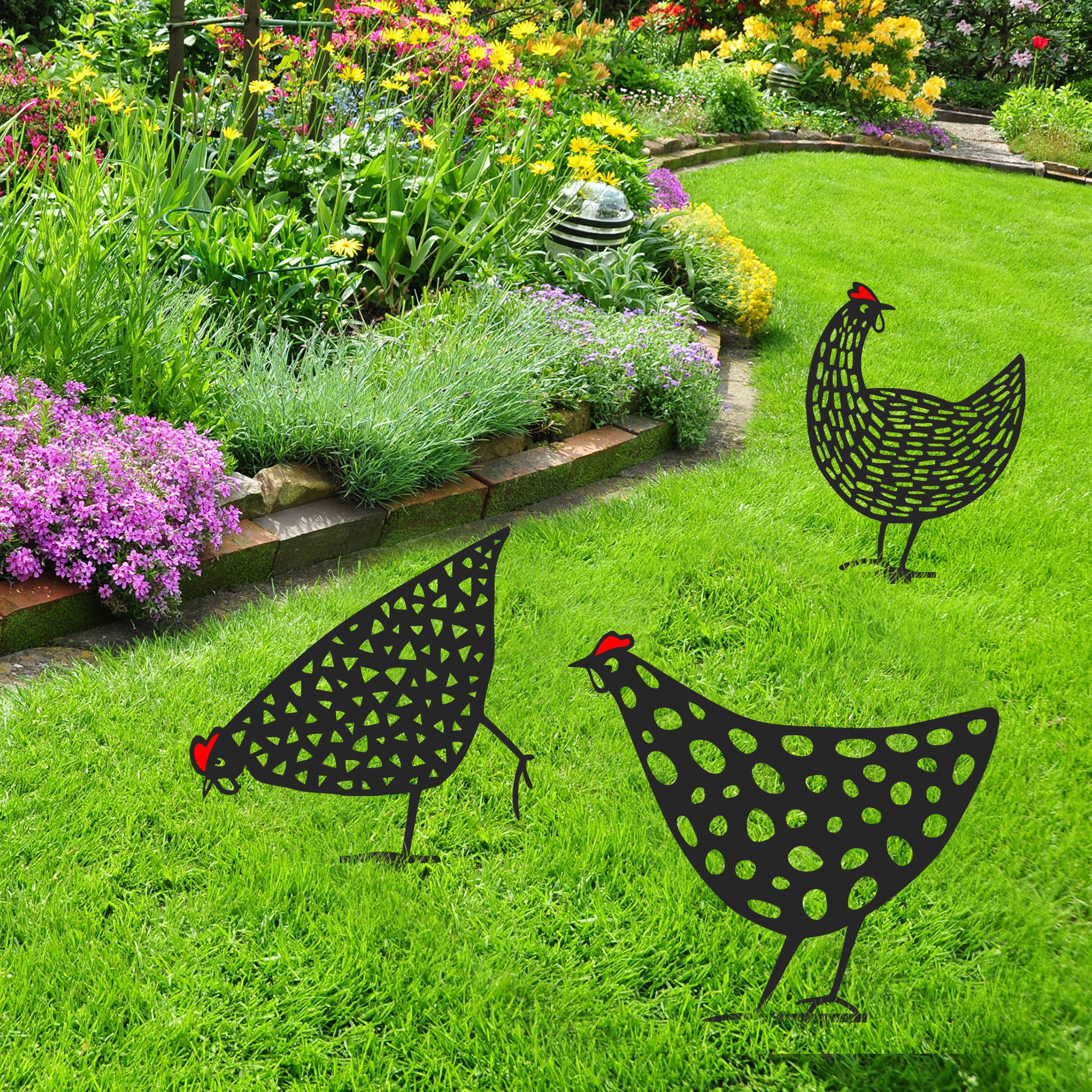 Metal Chicken Yard Art: Farmhouse Garden Decor, Set of 3 - Etsy