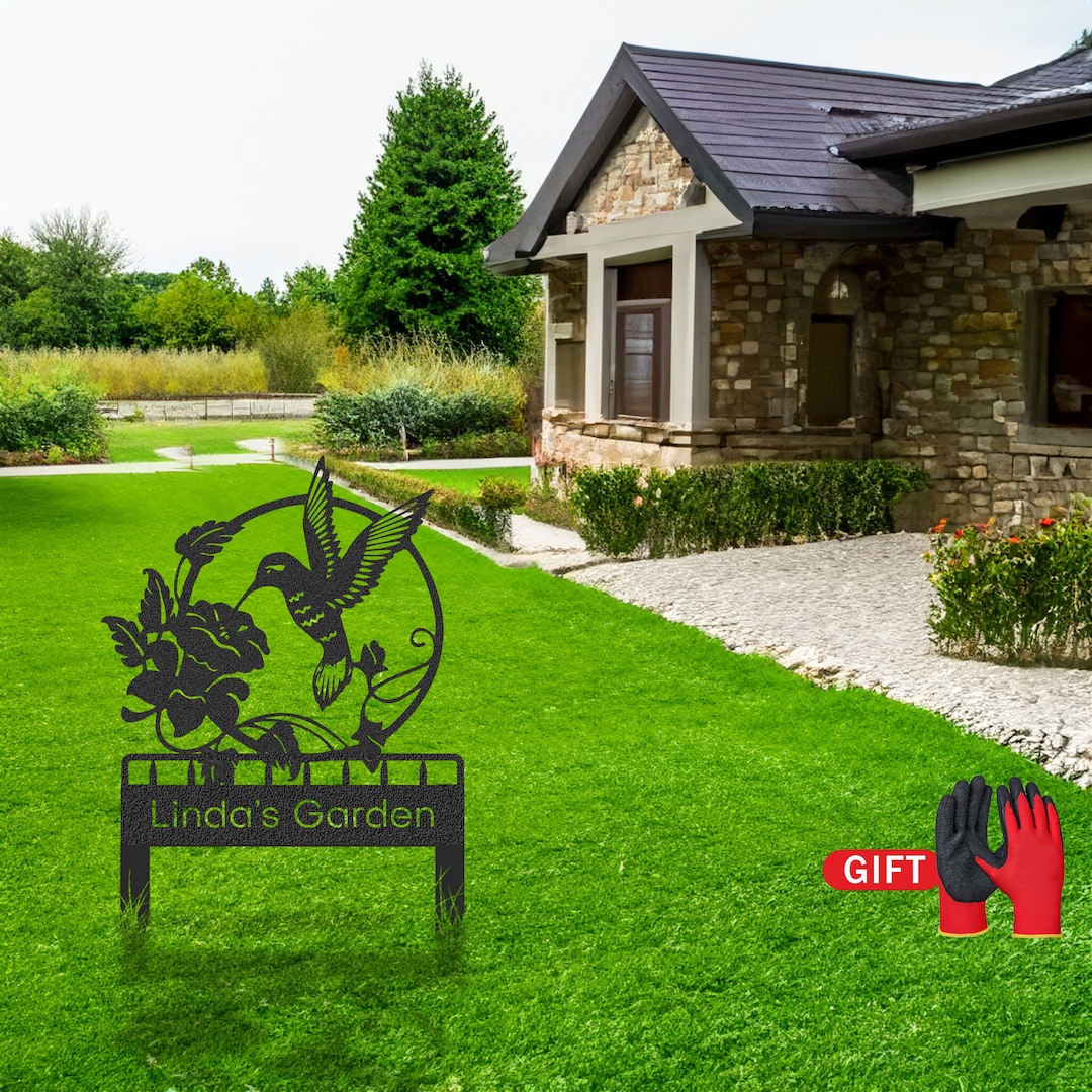 Custom Monogram Hummingbird Metal Garden Decor Art Custom Name Sign ...