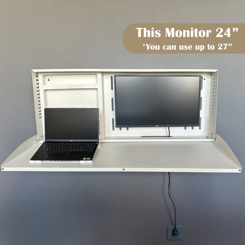 Foldable Wall Mounted Desk With Monitor Mount | Metal Murphy Desk ...