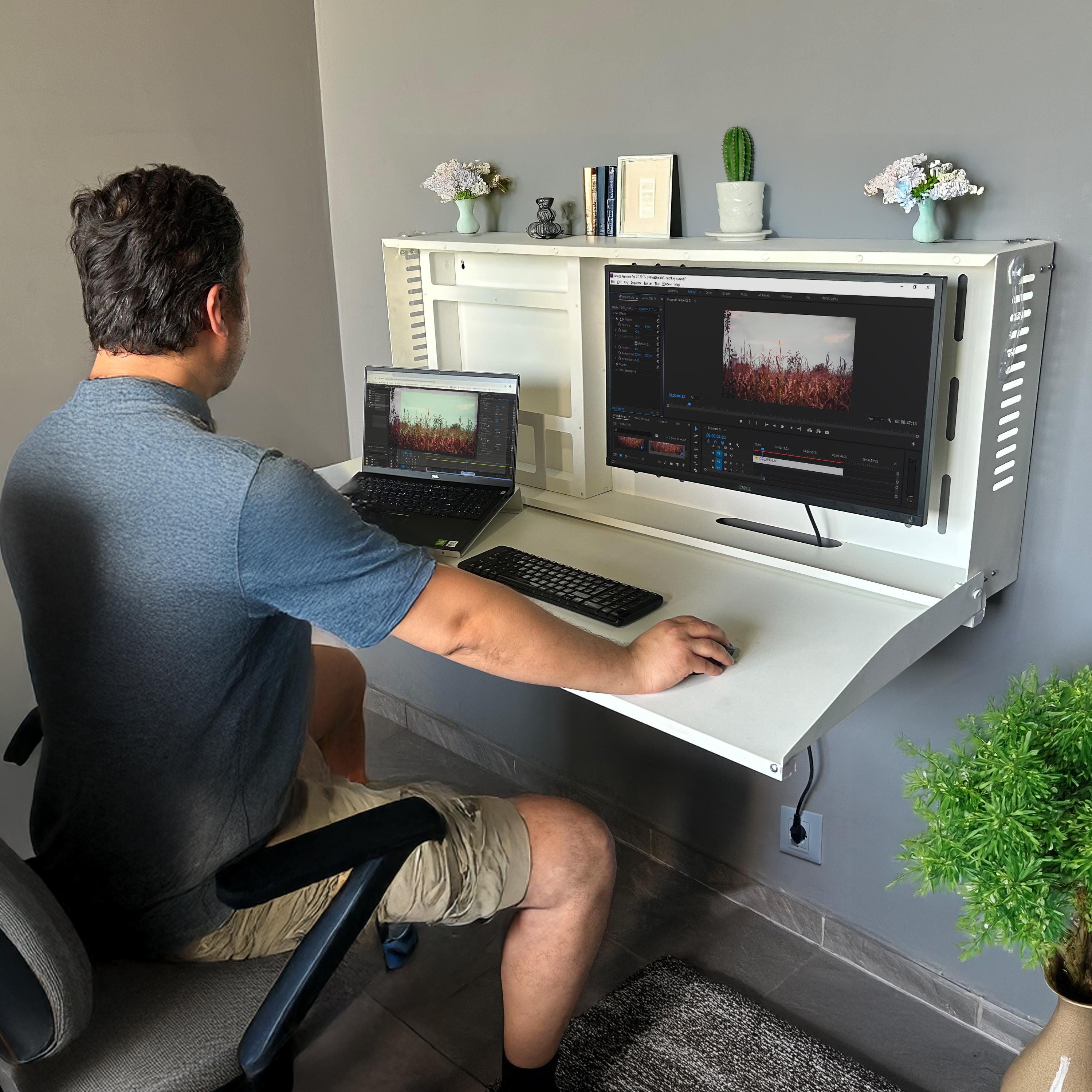 Foldable Wall Mounted Desk With Monitor Mount | Metal Murphy Desk ...