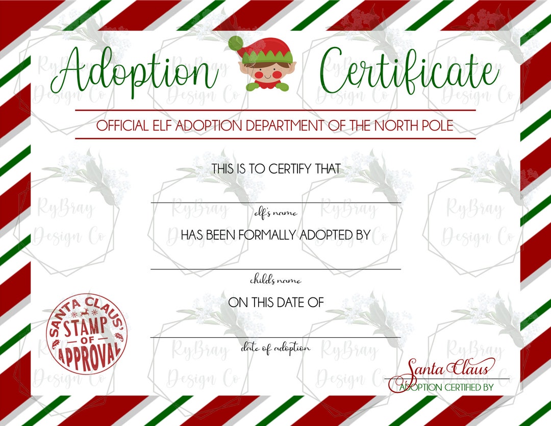 Elf Adoption Certificate, PNG, PDF Instant Download - Etsy