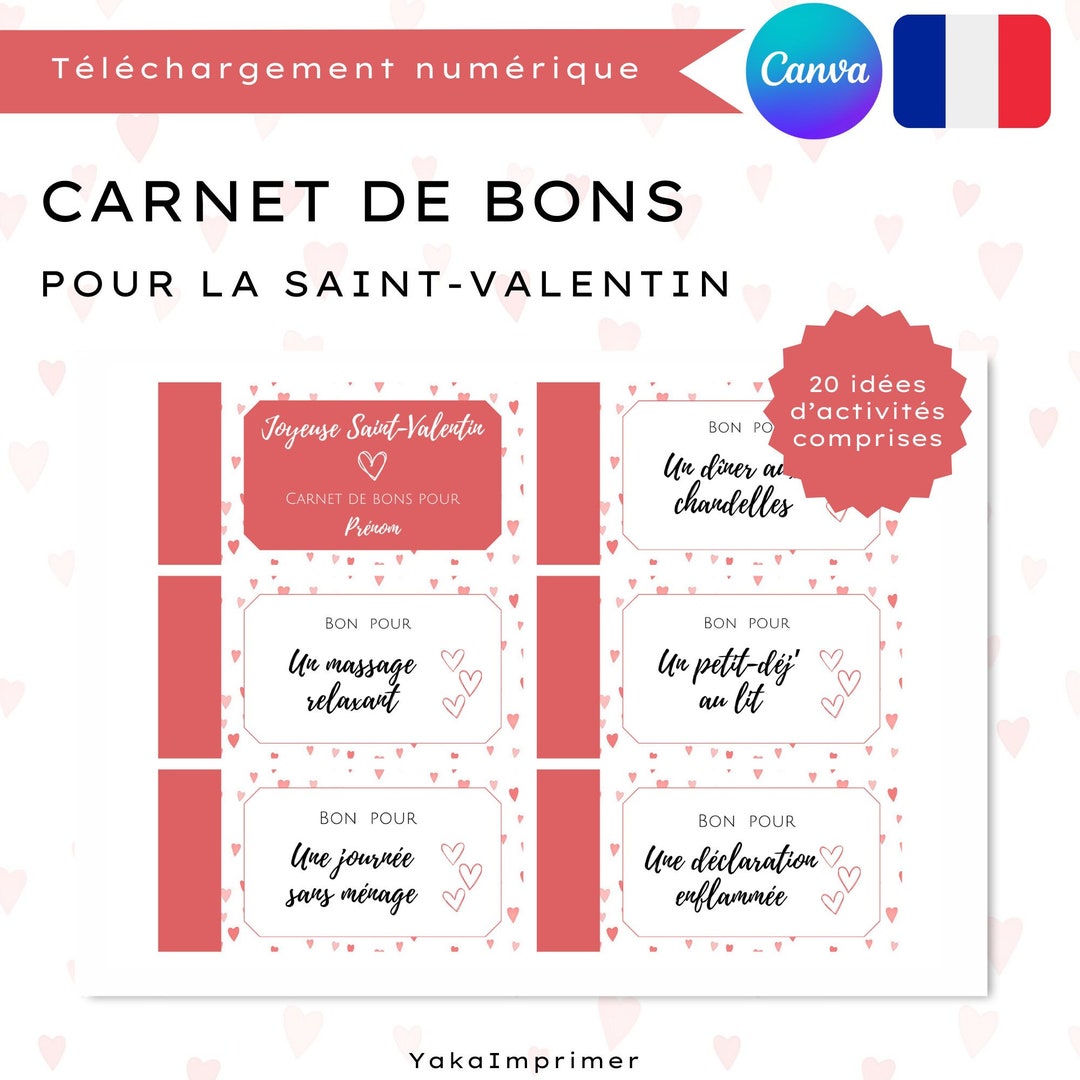 Love Voucher Book for Valentine's Day in French, Customizable Printable ...