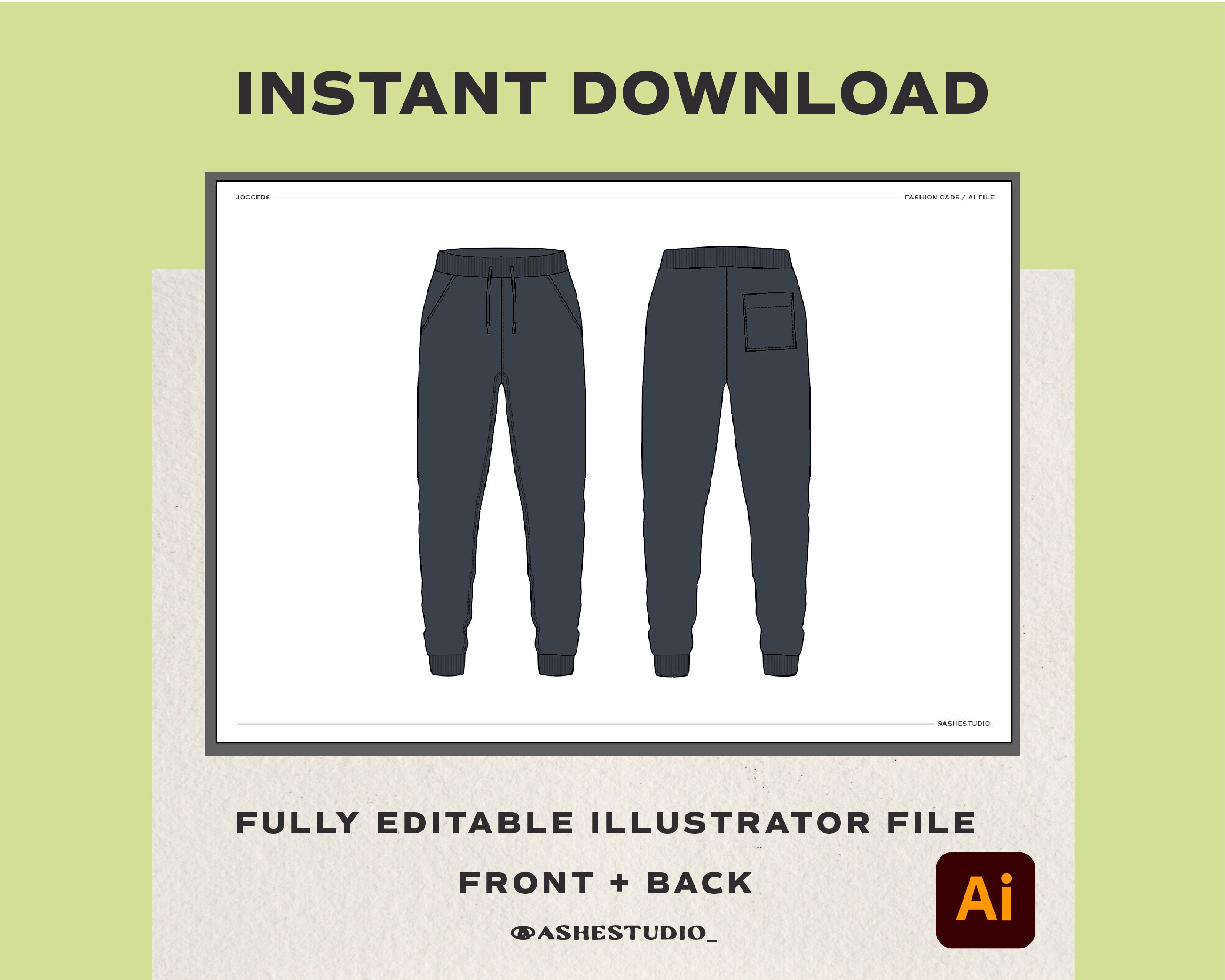 Joggers CAD | Fully Editable in Adobe Illustrator | Ai Fashion CAD ...