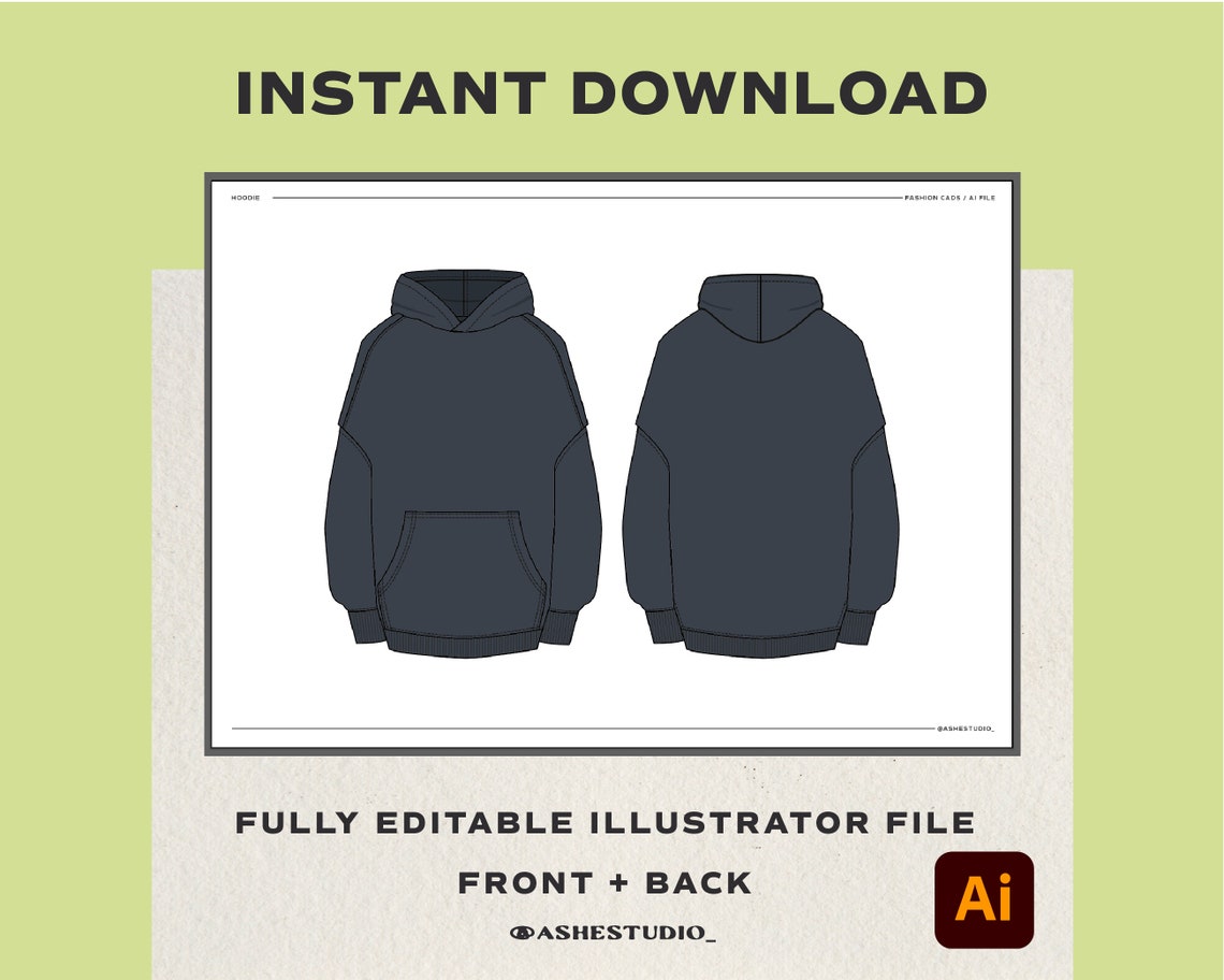 Oversized Hoodie CAD | Fully Editable in Adobe Illustrator | Ai Fashion ...