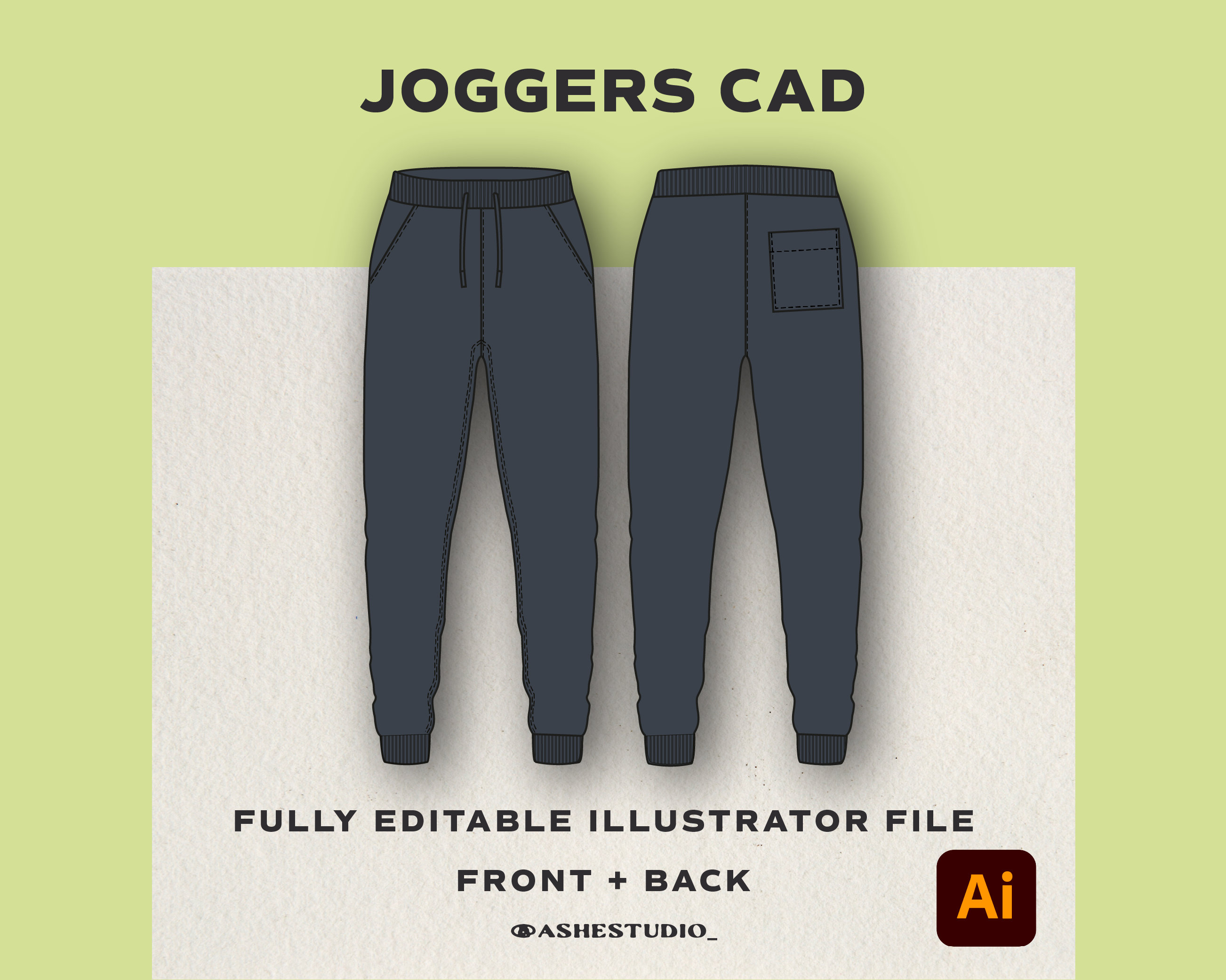 Joggers CAD | Fully Editable in Adobe Illustrator | Ai Fashion CAD ...