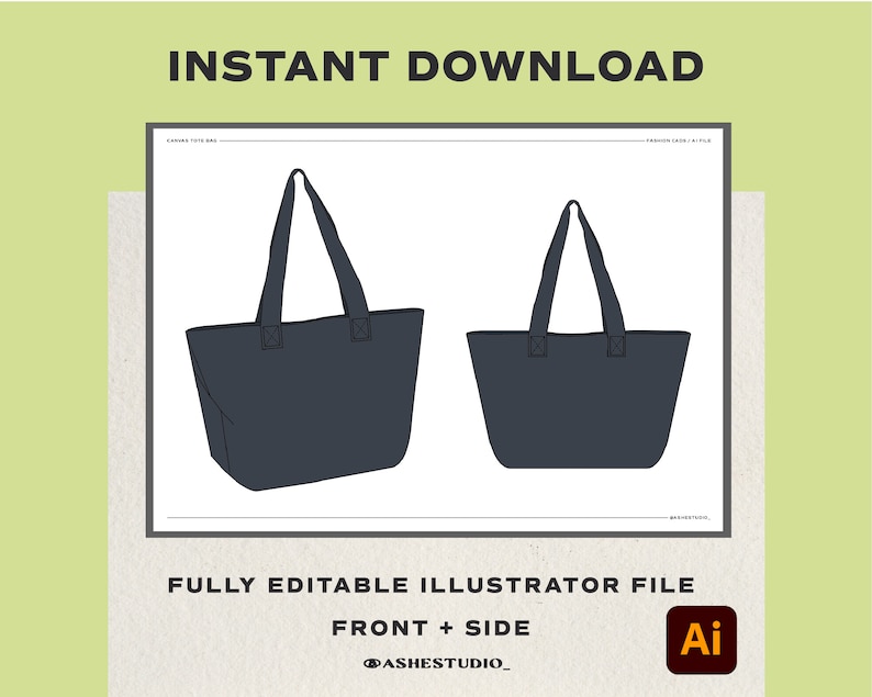 Canvas Tote Bag CAD | Fully Editable Adobe Illustrator | Ai Fashion ...
