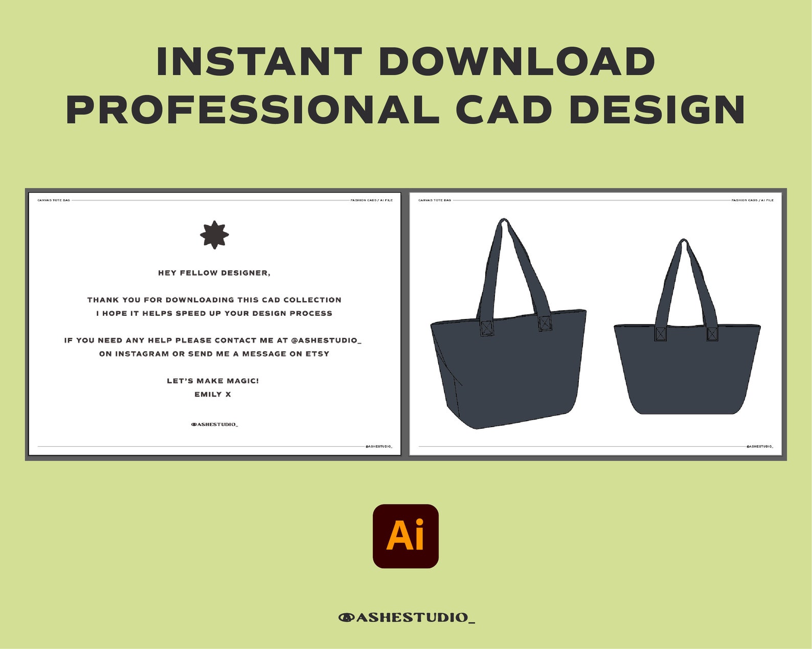 Canvas Tote Bag CAD | Fully Editable Adobe Illustrator | Ai Fashion ...