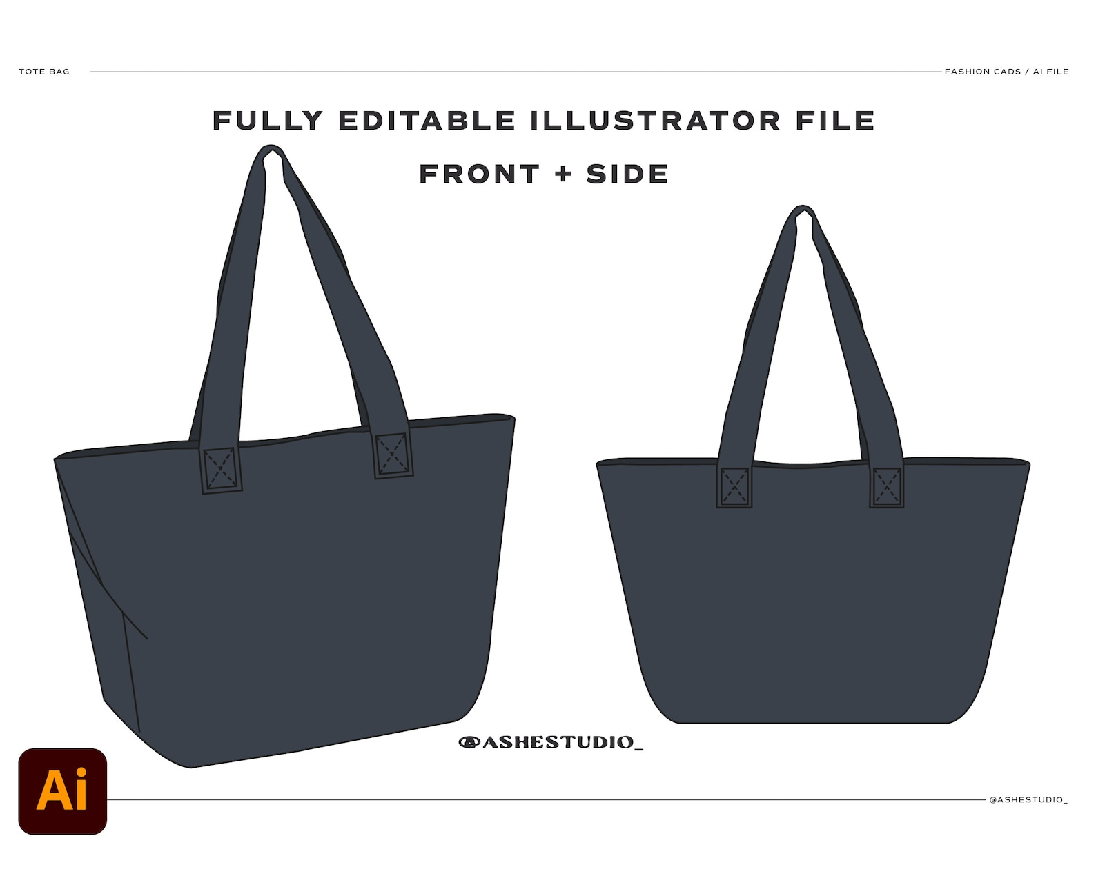 Canvas Tote Bag CAD | Fully Editable Adobe Illustrator | Ai Fashion ...