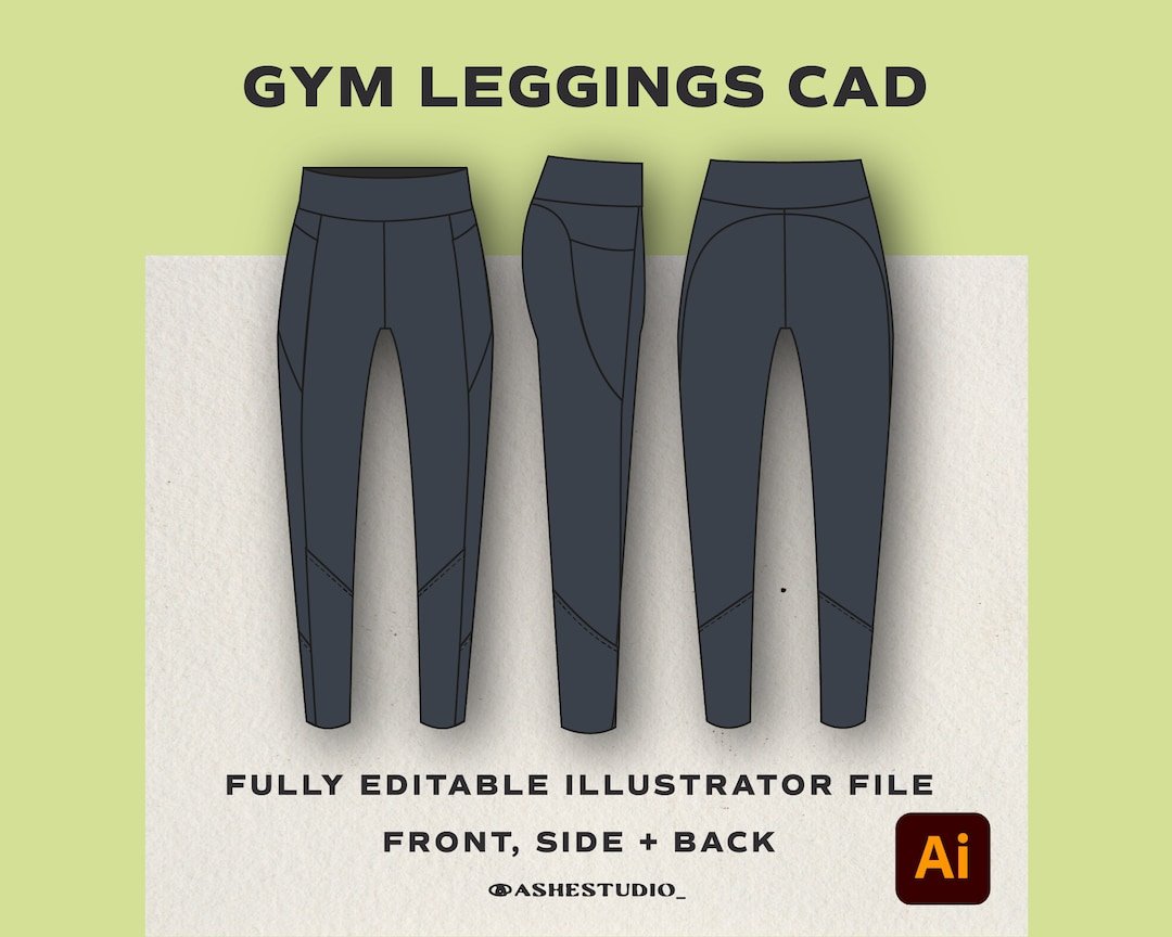 High Waisted Gym Leggings CAD | Fully Editable in Adobe Illustrator ...