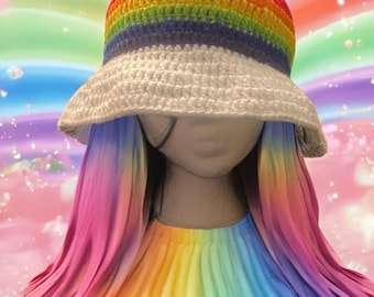 2023 Handmade rainbow Falls Bucket Style Summer Floppy Hat One Size ...