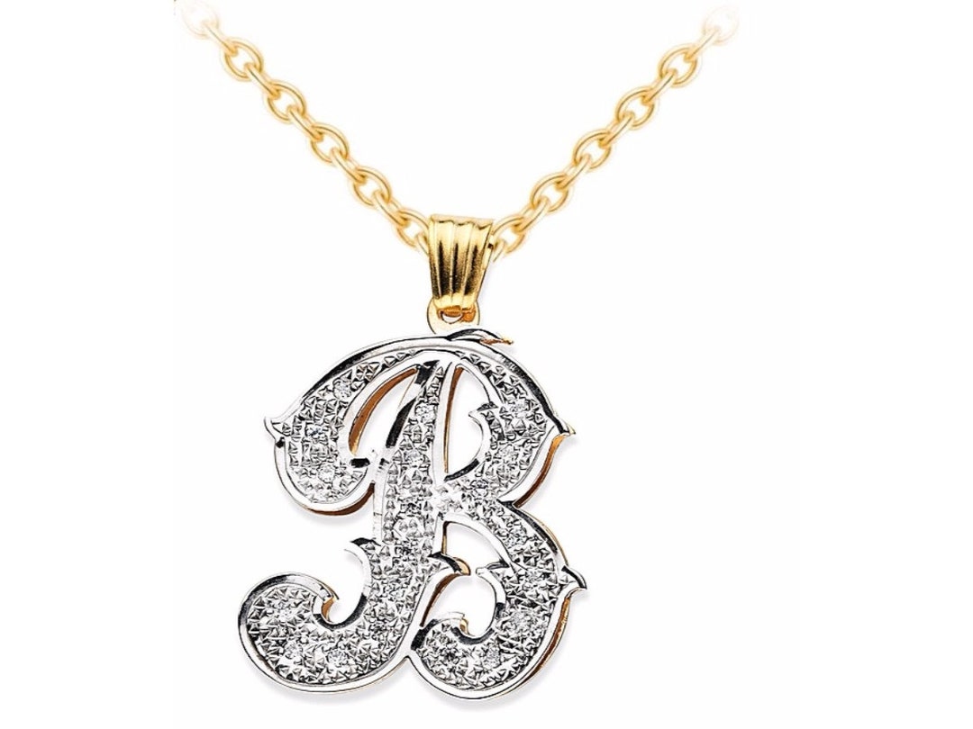 Personalized Diamond Initial Pendant Necklace 14k Yellow or 14K White ...