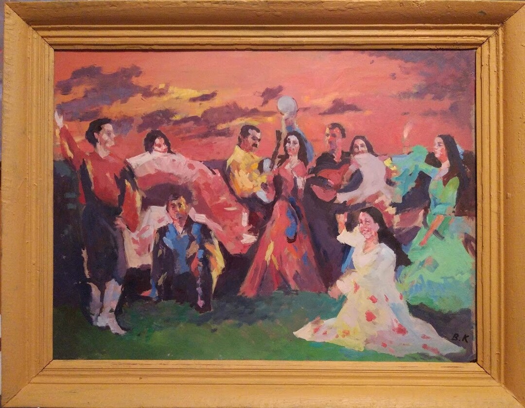 Pintura al óleo original, obra de arte de gitanos vintage grandes ...