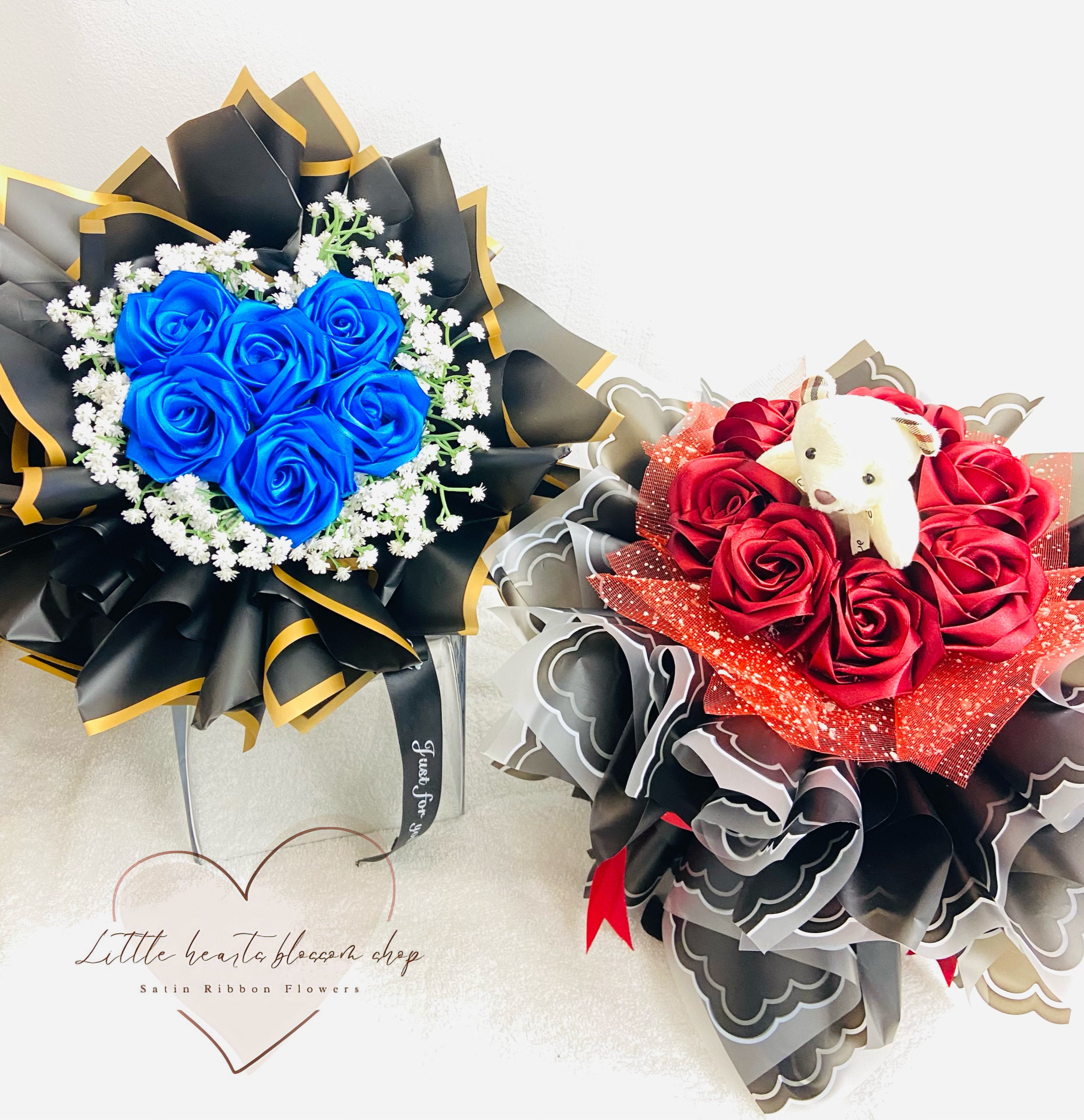 Blue Rose Mini Satin Ribbon Bouquet, Never Fade Bouquet, Single Bouquet ...