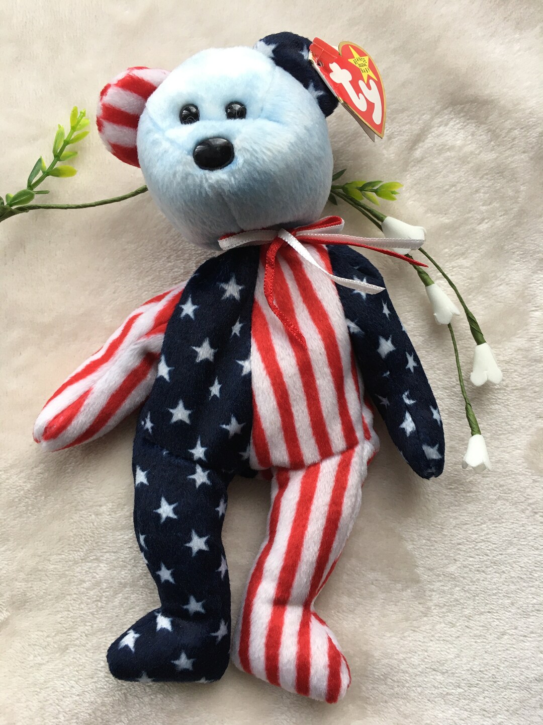 Vintage Soft Toy Plush TY Beanie Babies Teddy Bear American Flag USA ...