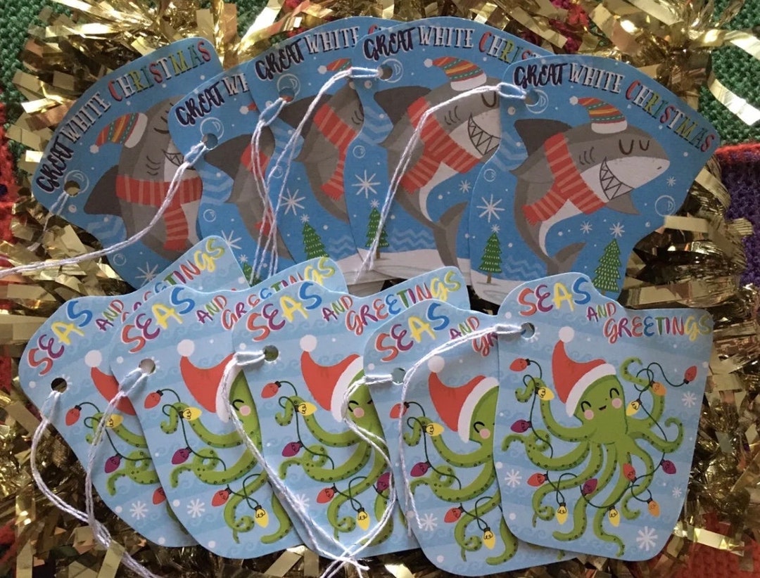 Set of 10 Cute Sea Life Sharks Octopus Christmas Occasion Gift Tags ...
