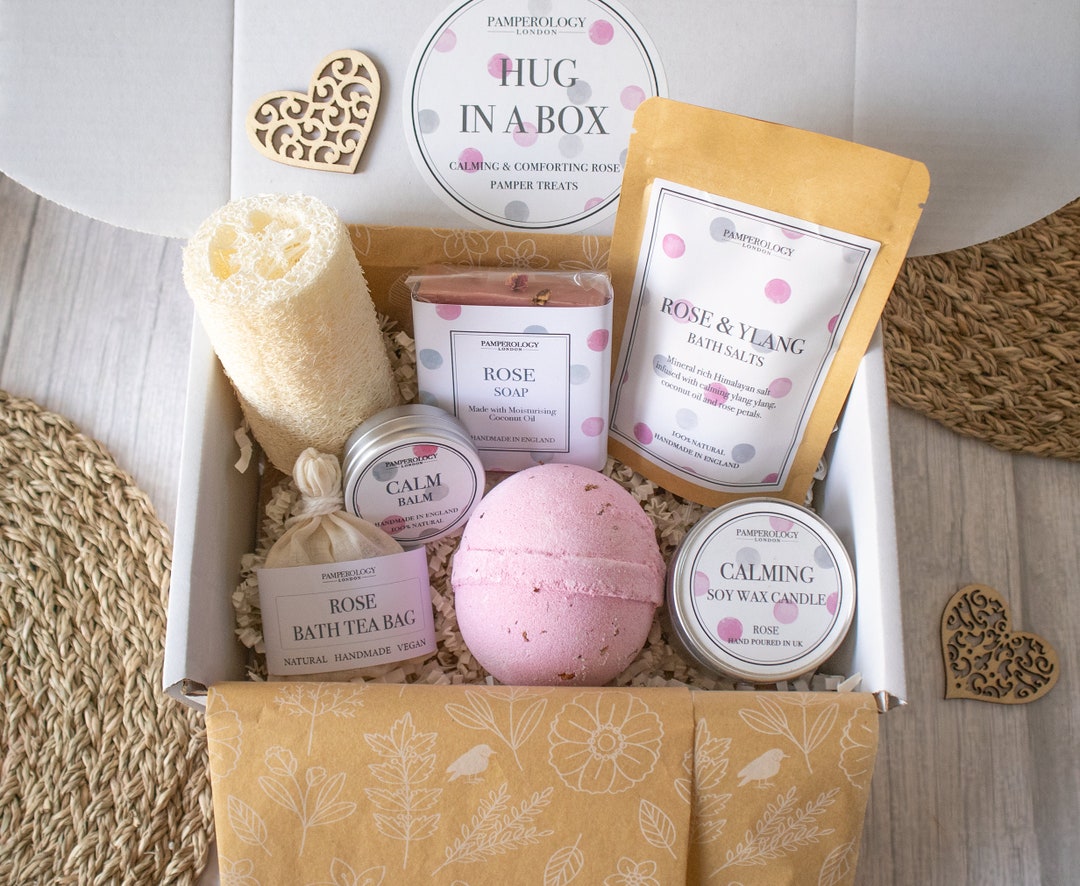 Luxury Calming Bath Set With Natural Loofah Rose Pamper Box Calm Balm ...
