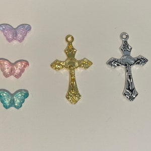Handcrafted Prayer Rosary. Pink Butterfly Beads, Clear Crystals, Gold ...
