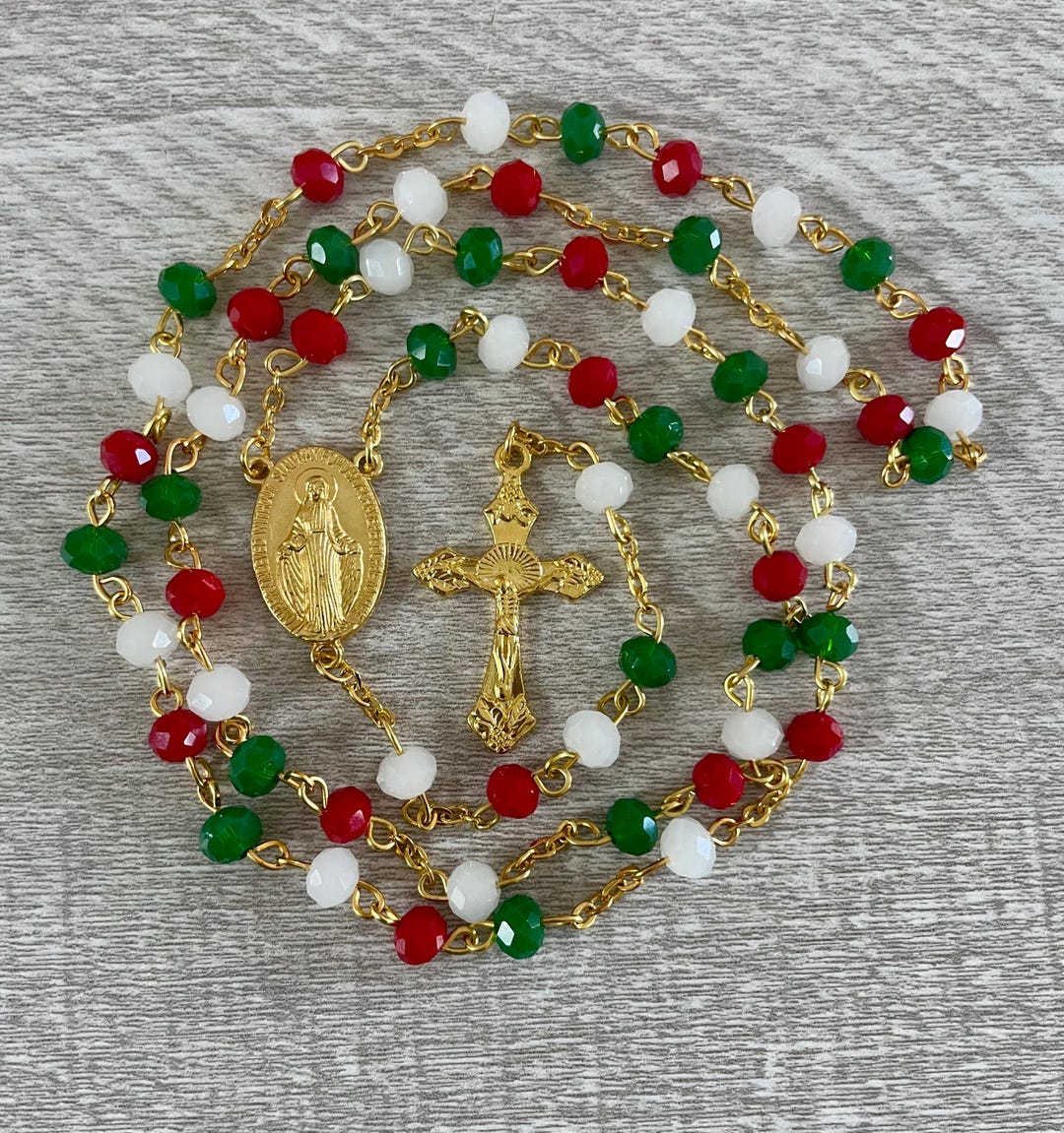 Catholic Prayer Christmas Rosary. Peppermint Christmas Candy Green and ...