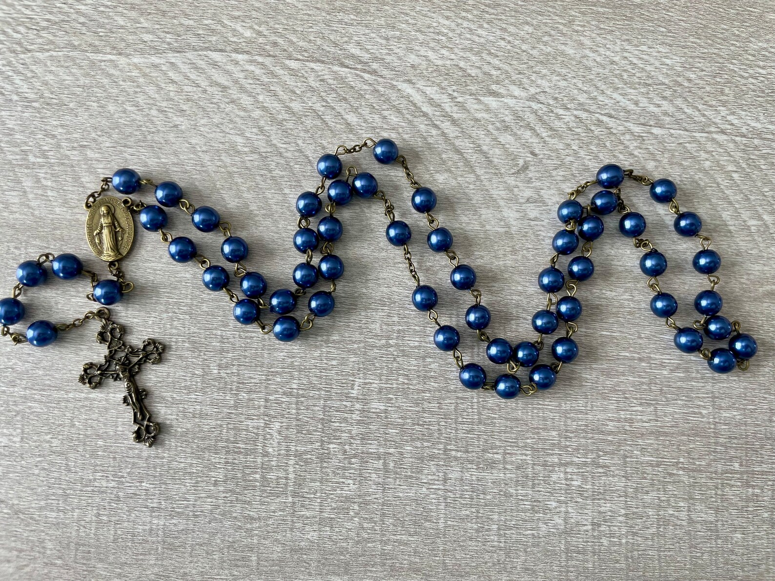 Handcrafted Navy Blue and Bronze Catholic Prayer Rosary. Mens Rosary ...