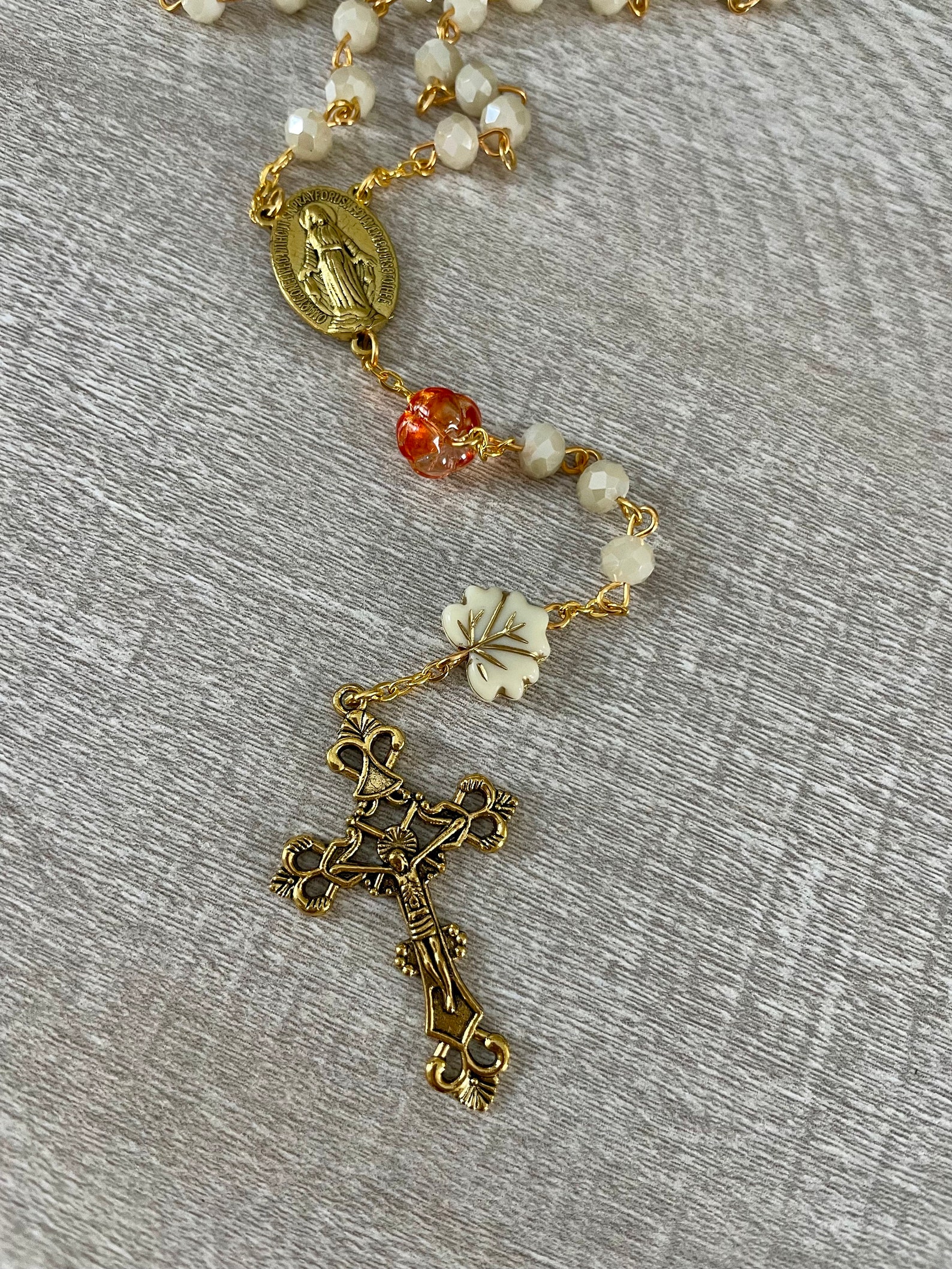 Catholic Prayer Rosary. Fall Themed Rosary With Pumpkins, Leaves, Gold ...