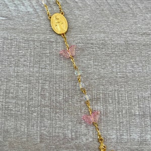 Handcrafted Prayer Rosary. Pink Butterfly Beads, Clear Crystals, Gold ...