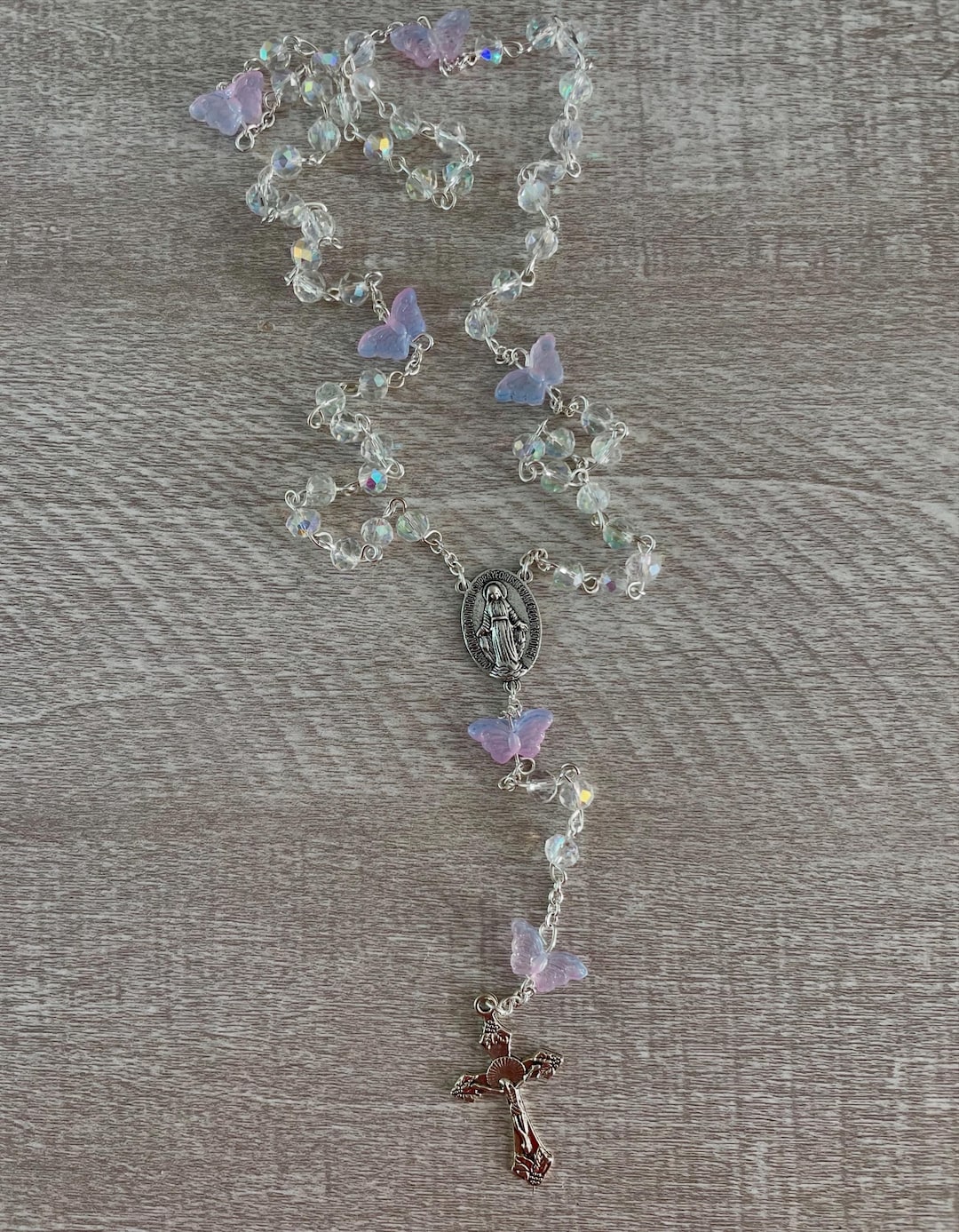 Handmade Butterfly Rosary – Iridescent Crystal Beads & Lavender ...