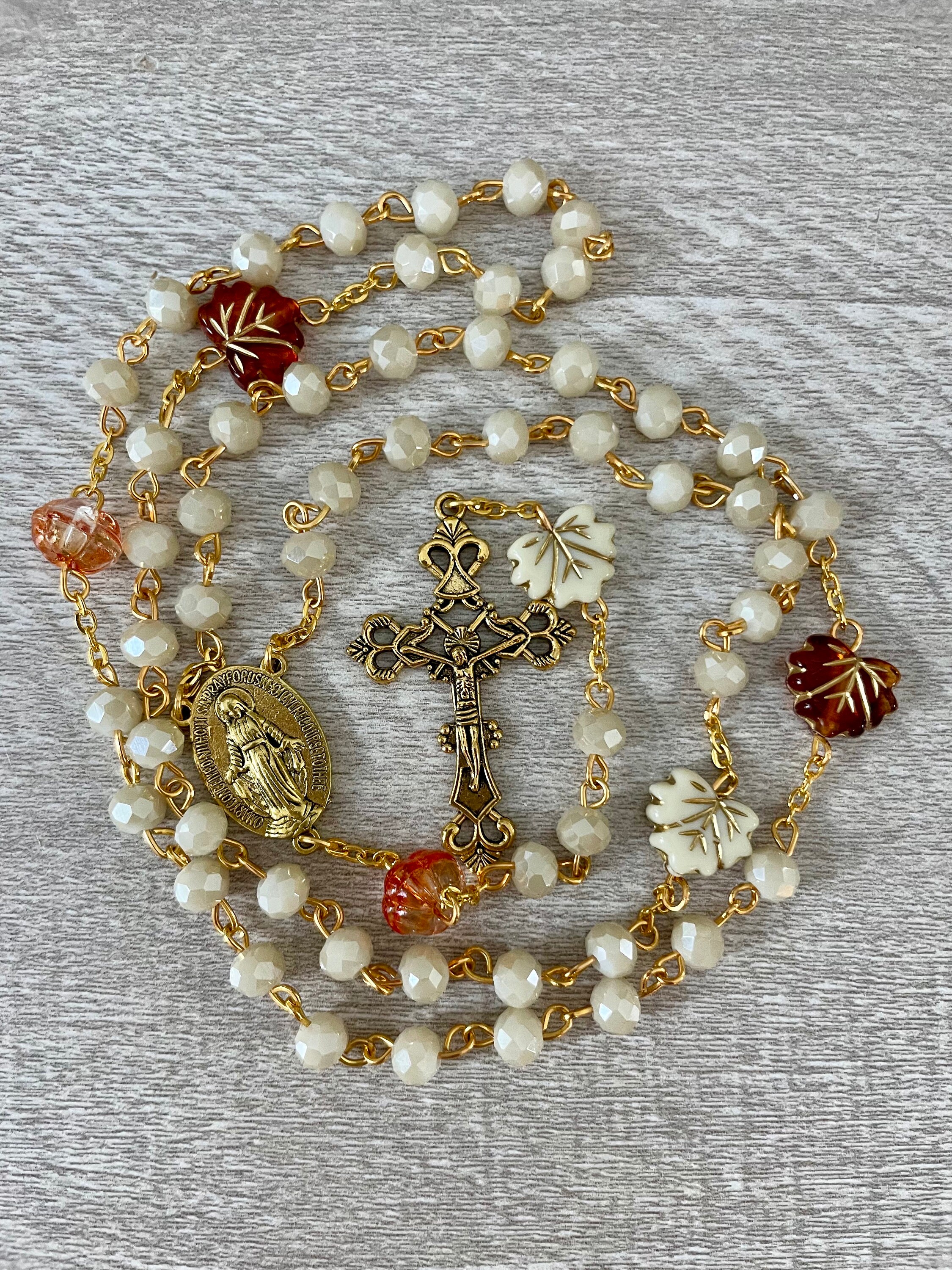 Catholic Prayer Rosary. Fall Themed Rosary With Pumpkins, Leaves, Gold ...