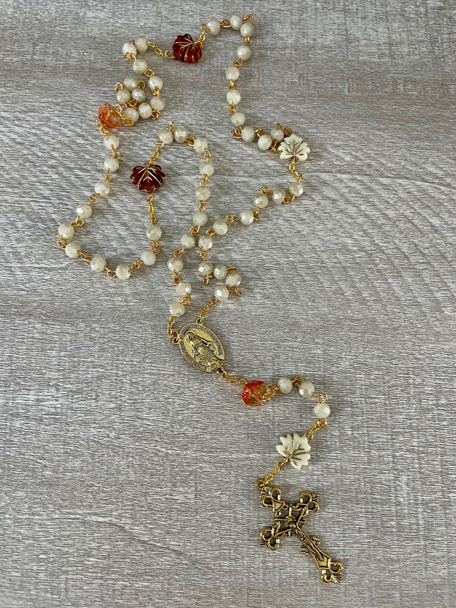 Catholic Prayer Rosary. Fall Themed Rosary With Pumpkins, Leaves, Gold ...
