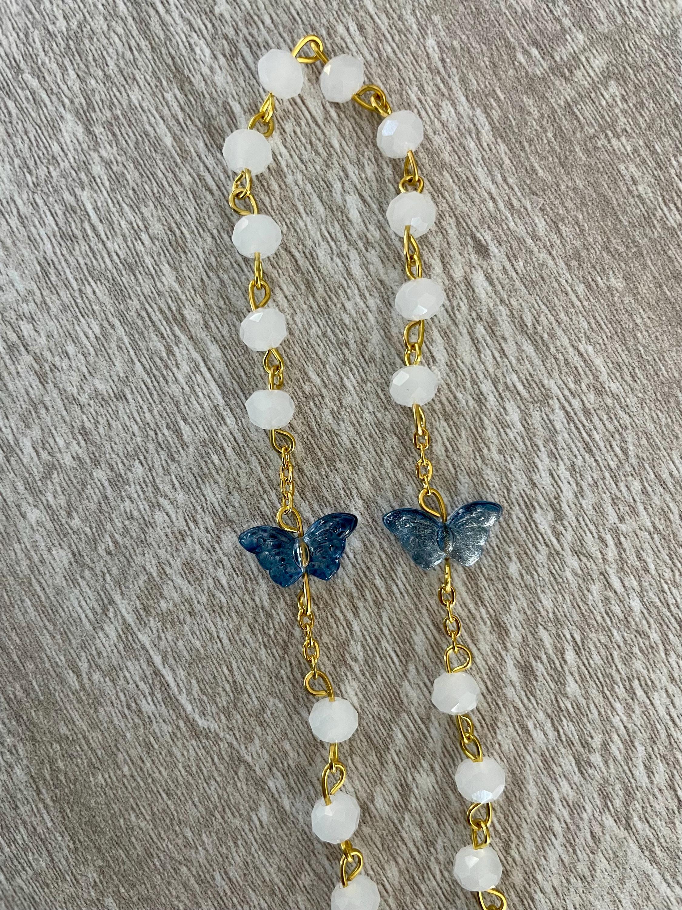 Catholic Prayer Rosary. White Crystals With Navy Blue Butterflies Gold ...