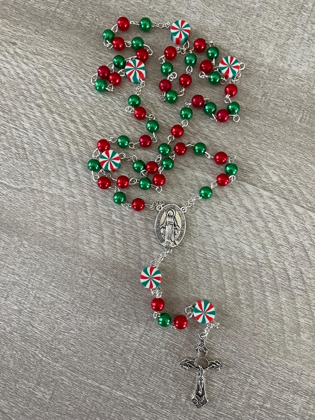 Catholic Prayer Christmas Rosary. Peppermint Christmas Candy Green and ...