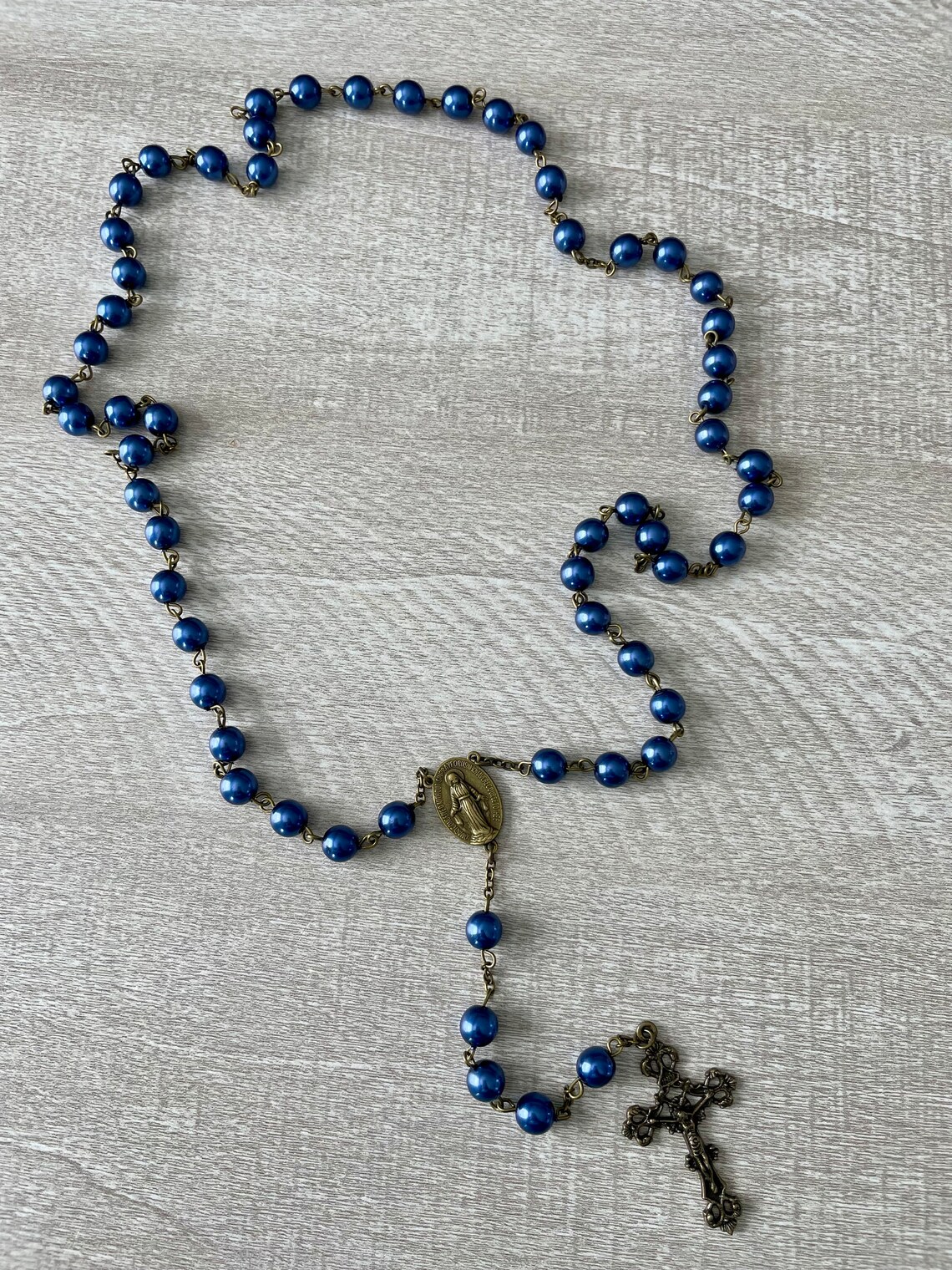 Handcrafted Navy Blue and Bronze Catholic Prayer Rosary. Mens Rosary ...