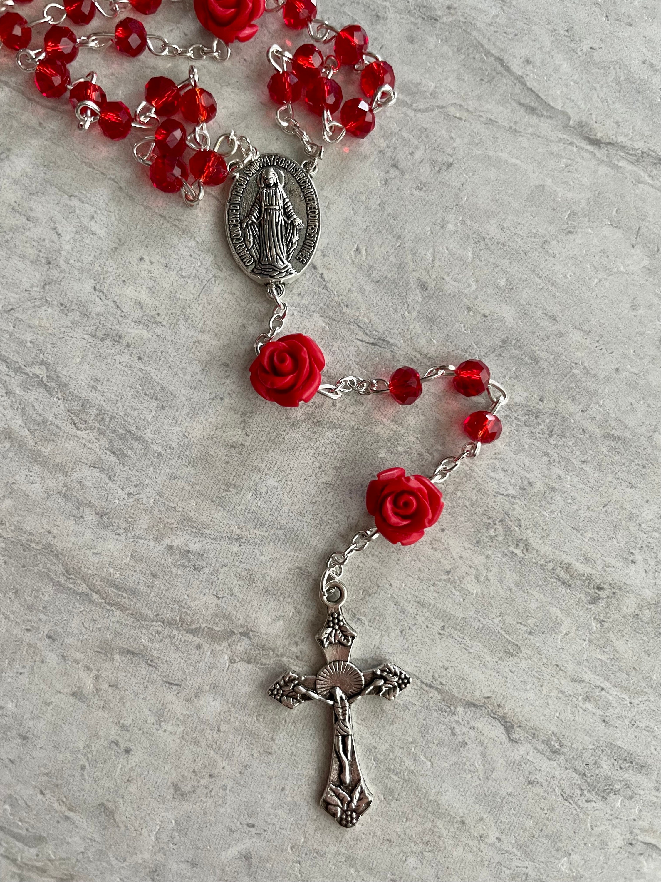 Handcrafted Prayer Rosary. Red Crystals With Red Rose Beads Optional ...