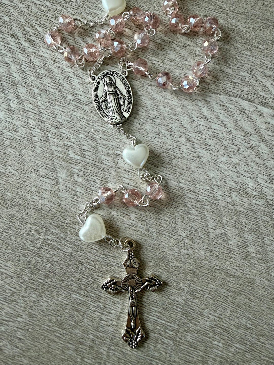Handmade Pink Crystal Rosary | Heart Our Father Beads, Marian Rosary - Etsy