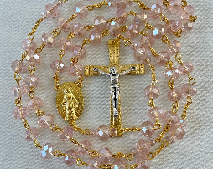 Elegant Handcrafted Pink and Gold Catholic Prayer Rosary. Baby Pink ...