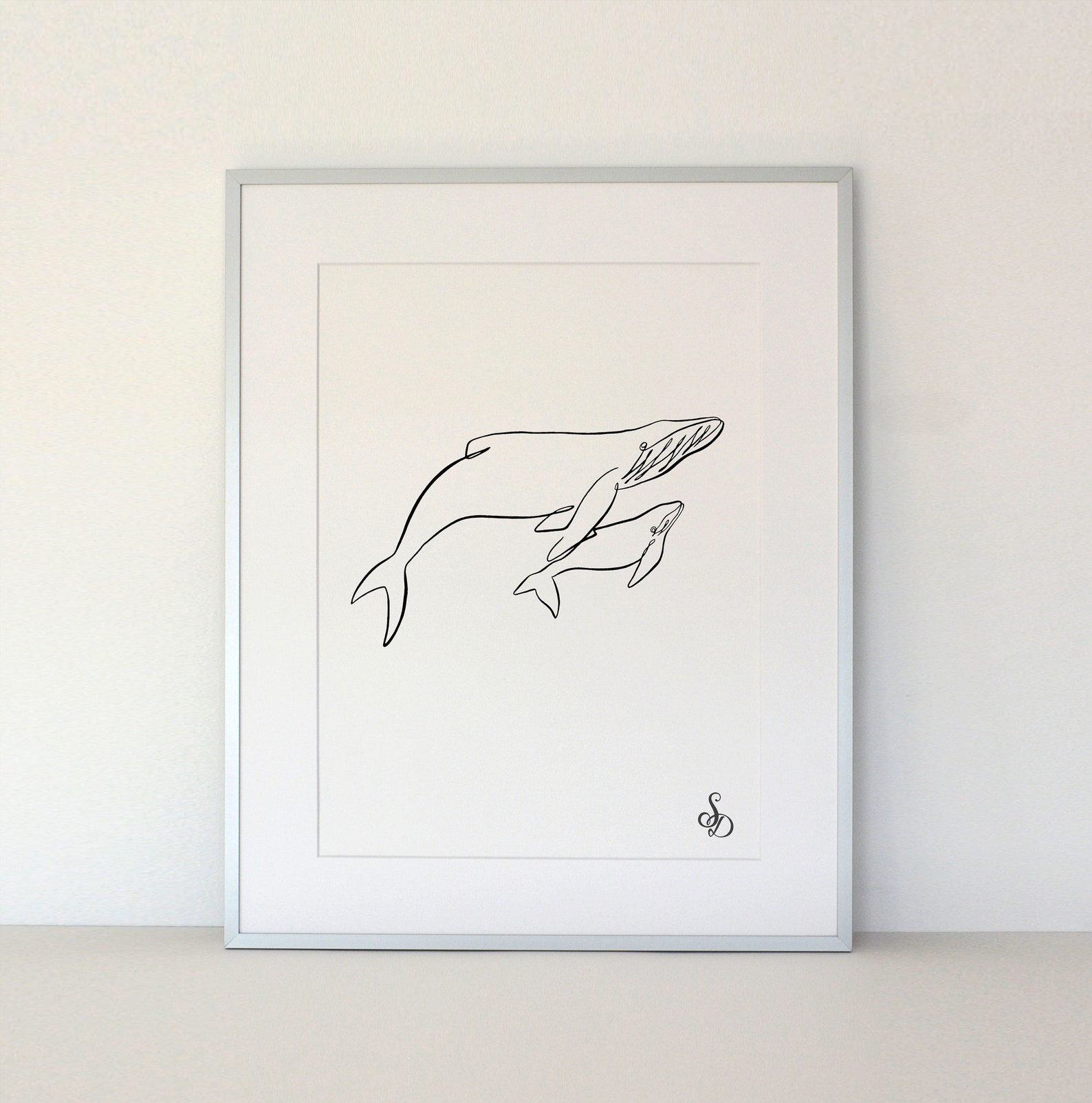 Single Line Drawing, Blue Whales, Minimal Print Design for Home Decor ...