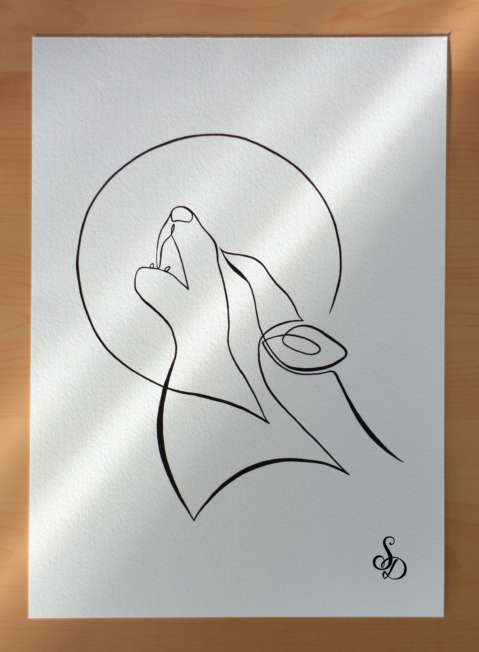 Single Line Drawing, Wolf at Full Moon, Minimal Print Design for Home ...