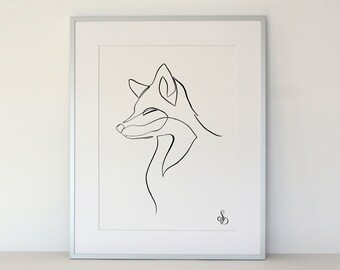 Single Line Drawing, Wolf at Full Moon, Minimal Print Design for Home ...