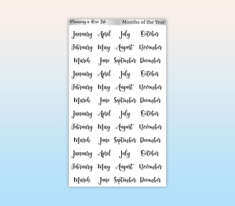 Months of the Year Script Stickers, Planner Stickers - Etsy