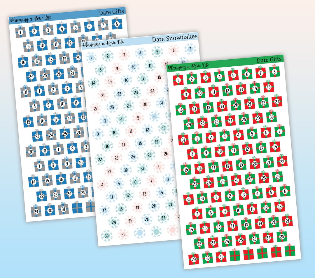 Winter Date Icon Stickers, Planner Date Stickers, Calendar Date ...