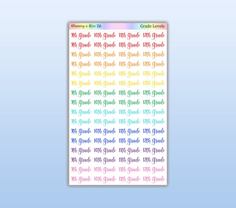 Grade Level Script Stickers Teacher Stickers - Etsy