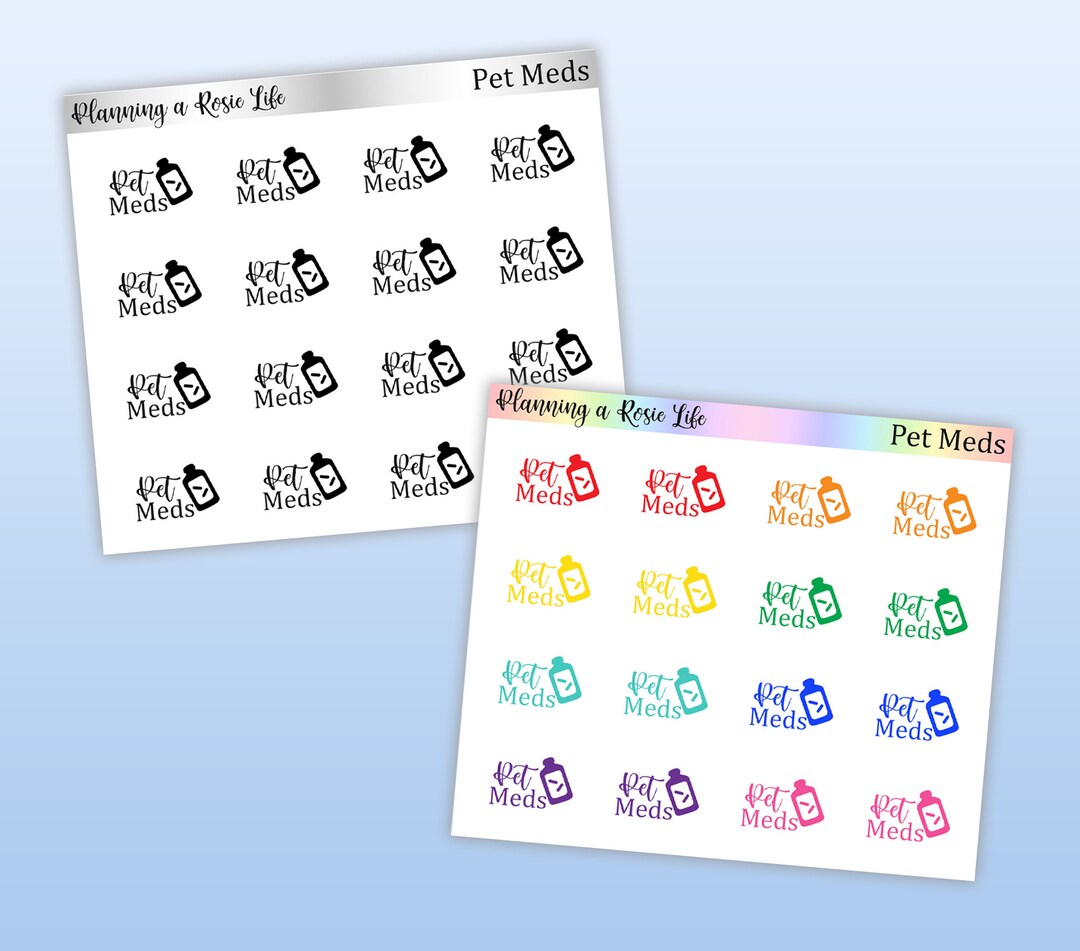 Pet Meds Icon Stickers, Pet Care Stickers, Pet Lover Stickers ...