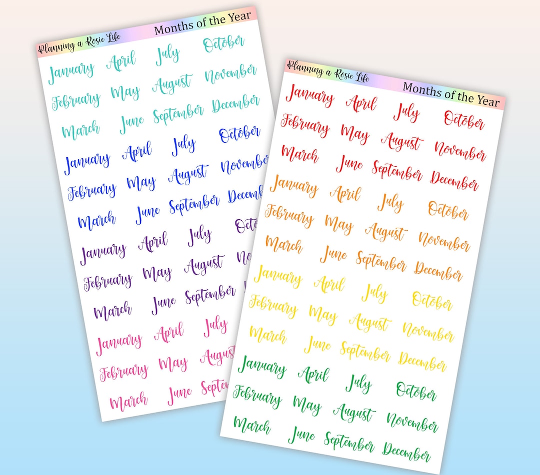 Months of the Year Script Stickers, Functional Stickers, Calendar ...