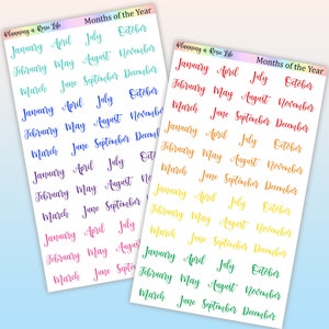 Months of the Year Script Stickers, Functional Stickers, Calendar ...