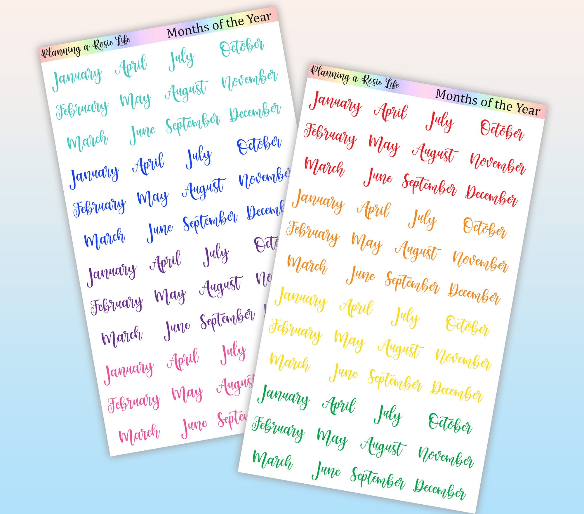 Months of the Year Script Stickers, Functional Stickers, Calendar ...