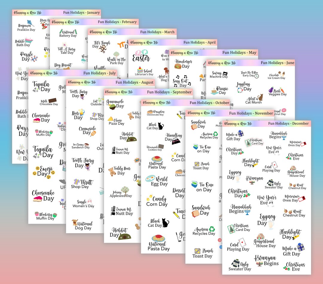 A Year of Fun Holiday Stickers, Silly Holidays Stickers, National and ...