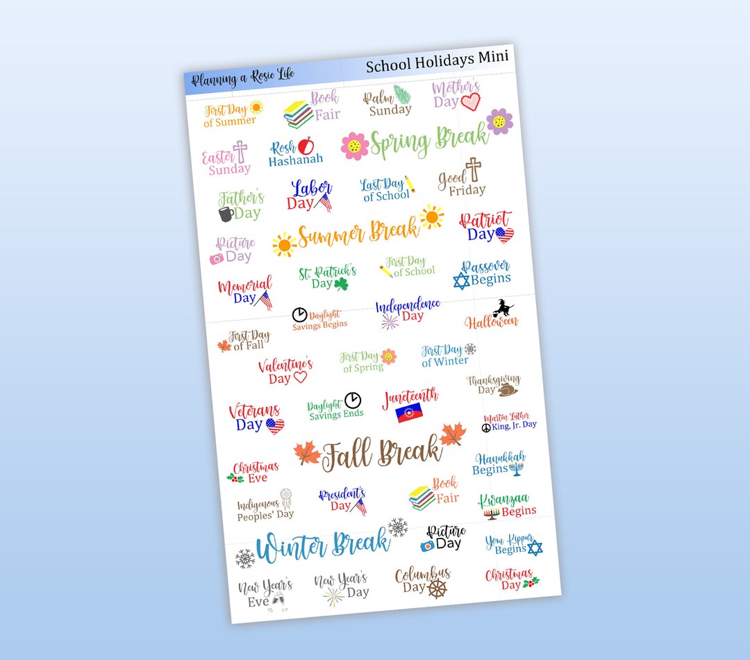 Mini School Holiday Stickers, Teacher/student Holidays - Etsy