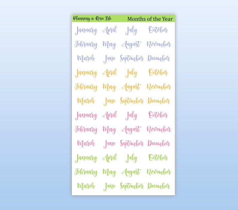 Months of the Year Script Stickers, Planner Stickers - Etsy